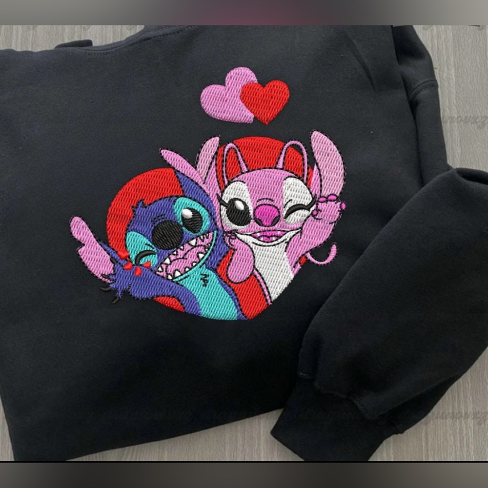 Stitch&Angel Embroidered Crew Neck Sweater - Gem